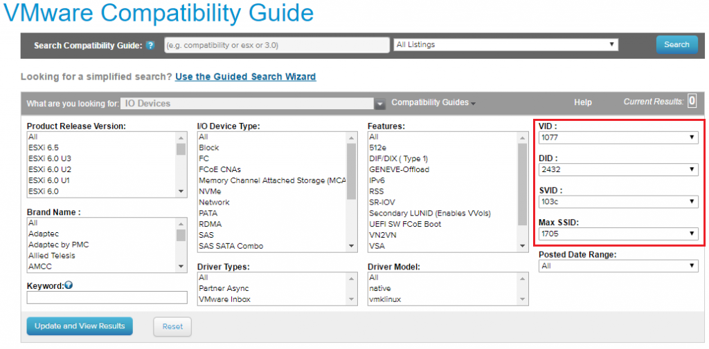 Utilizando o VMware Compatibility Guide - IO Devices - Conza Tech